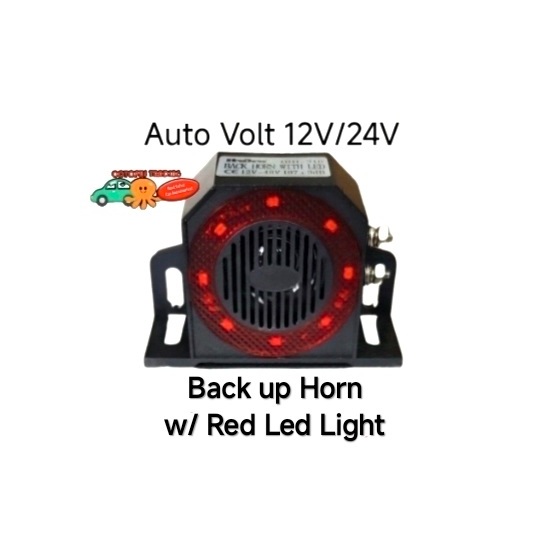 Back Up Horn with Led Flashing Light Red/White, Auto Volts 12V/24V for ...