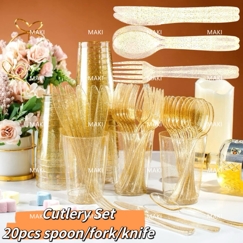 Gold disposable spoon and fork plastic spoon and fork/knife flatware ...