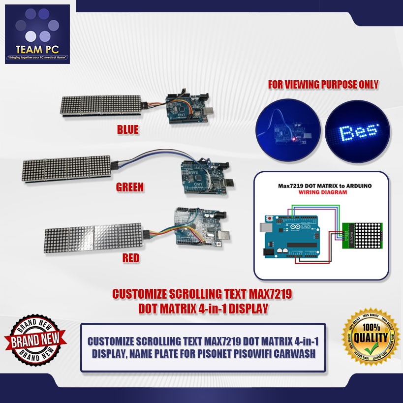 TEAM PC CUSTOMIZE SCROLLING TEXT MAX7219 DOT MATRIX 4-in-1 DISPLAY, NAME PLATE FOR PISONET ...