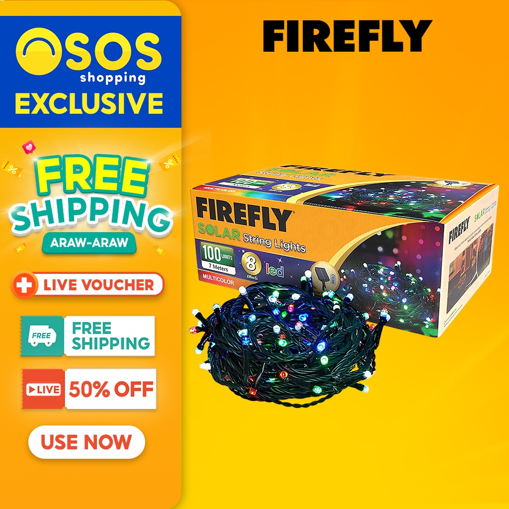 FIREFLY Solar String Lights 8-effects 2.1W 100 Lights 7meters Dark ...