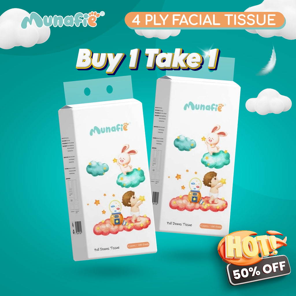 【BUY 1 TAKE 1】Munafie Facial Tissue Paper 4 Ply Large Size Soft ...