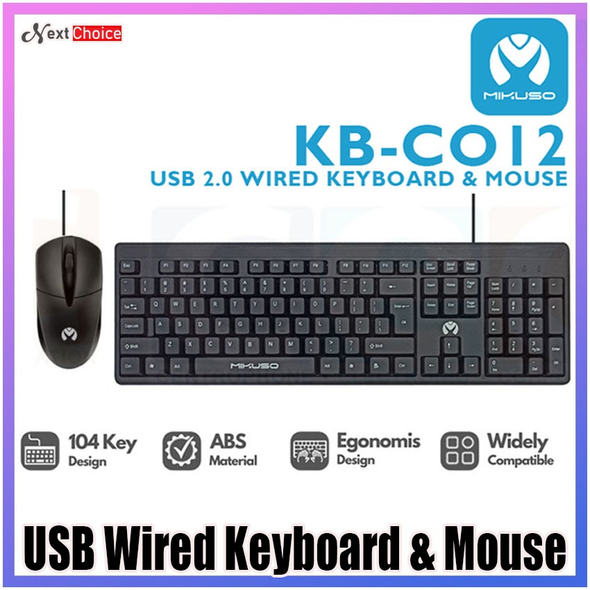 MIKUSO KB-CO12 USB 2.0 Wired Keyboard and Mouse Combo USB Keyboard ...