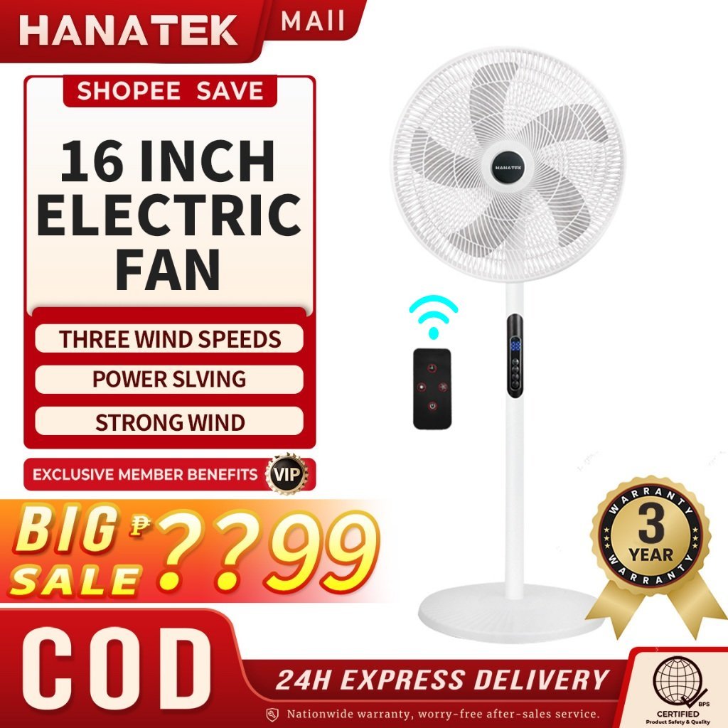 Electric Fan Stand Fan 16 Inch Standard 5 Blade Remote Control Floor ...