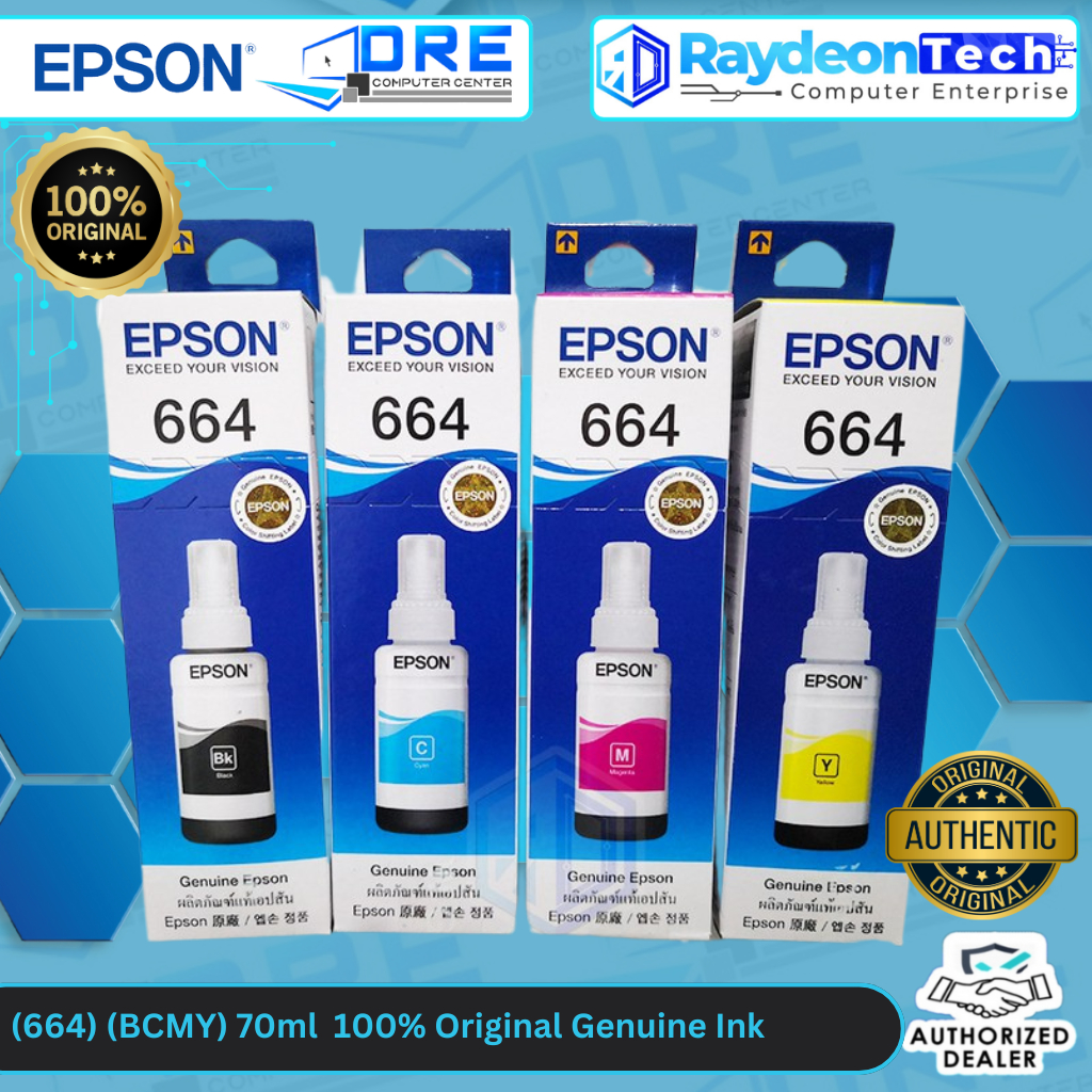 Genuine Epson 664 Ink Black Cyan Magenta Yellow Original for L100 L110 L120 L210 etc | Shopee ...