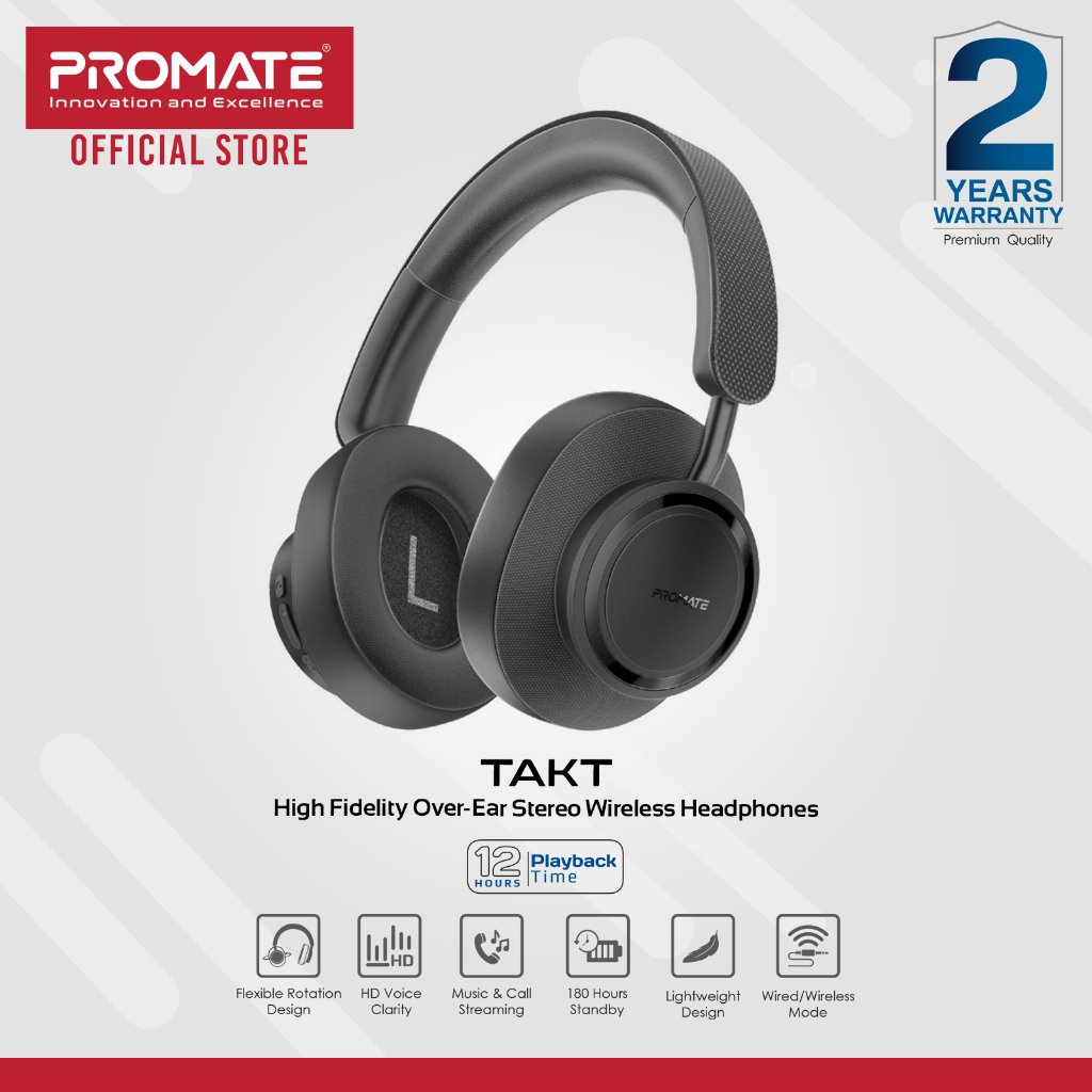 Promate Takt High Fidelity Over-Ear Stereo Wireless Headphones | Shopee ...