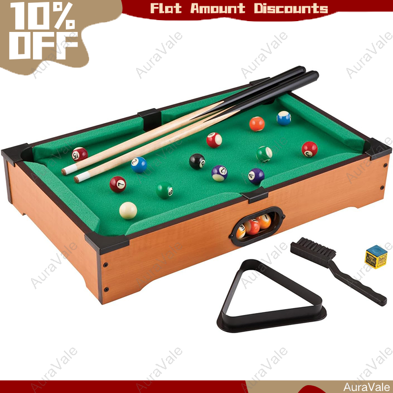 AuraVale Wooden Mini Pool Table for Kids and Adults, Adjustable Height ...