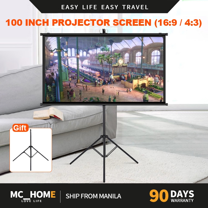 MC&HOME 100 inch Big Projector Screen with Stand Dual Use Portable Wall ...