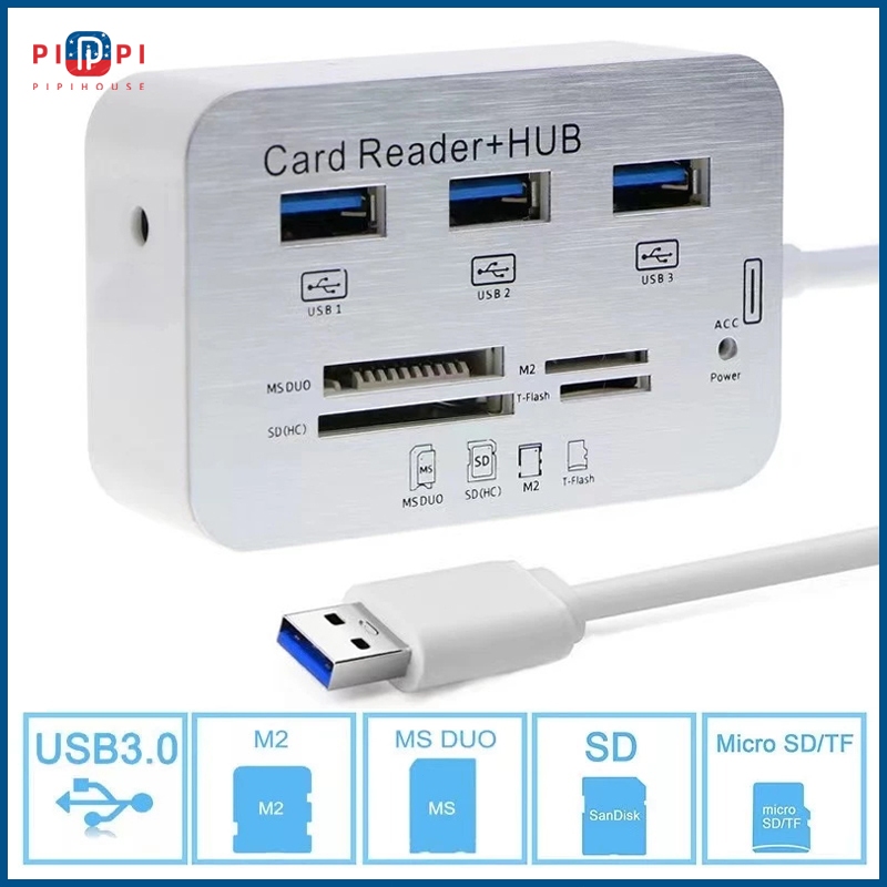 3 Ports USB Hub 2.0 Combo Card Reader 7 In 1 Port Extension Adapter For ...