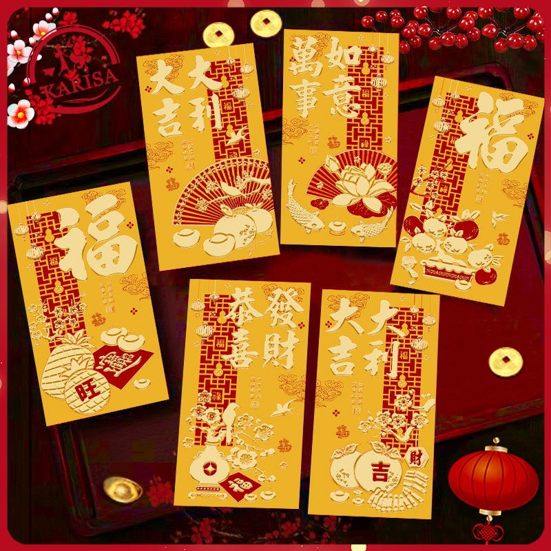 6Pcs Thick Ampao Chinese New Year Red Envelopes Packets Angpao | Shopee ...