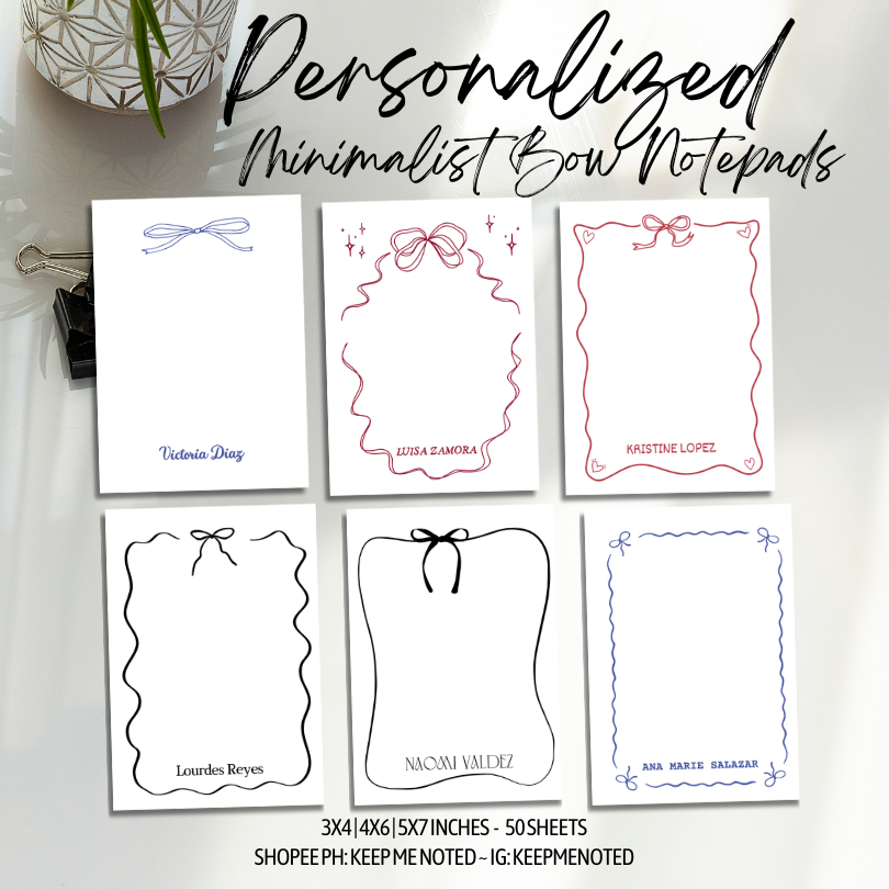 Personalized Minimalist Bow Notepads Note pad Memopad Coquette Simple ...