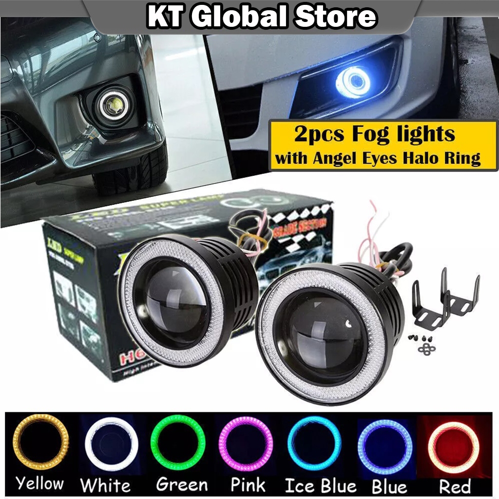 2PCS 3.5" Car COB LED Fog Light Projector White Angel Eyes Halo Ring DRL Lamp | Shopee Philippines