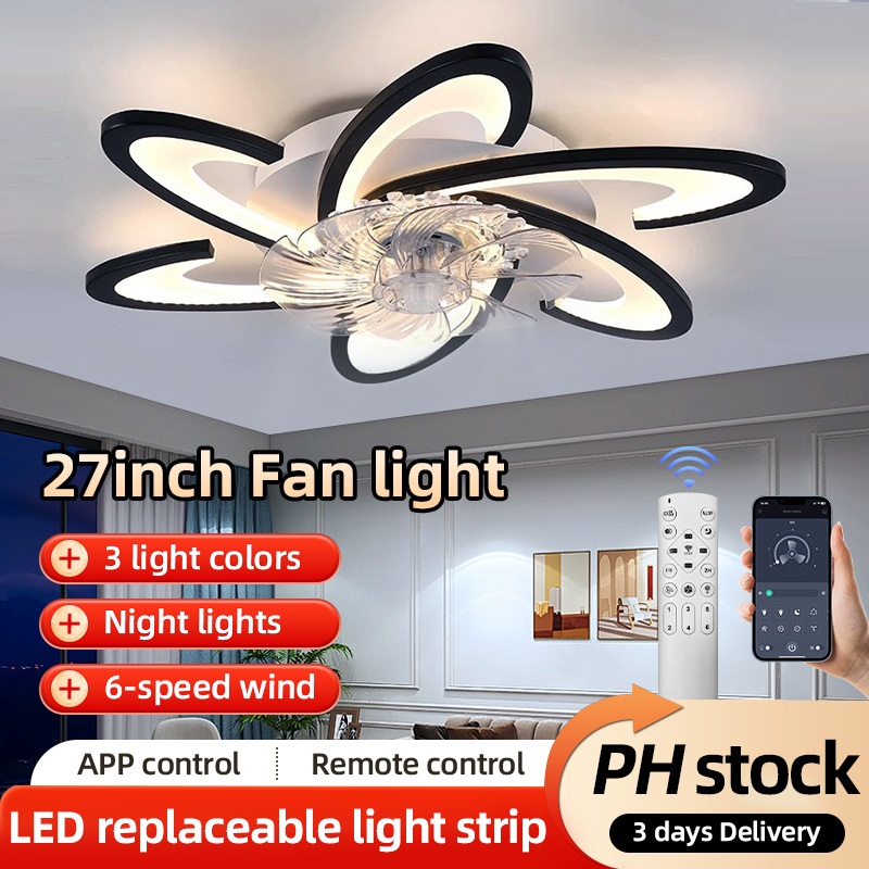 360 ° Rotation LED Fan Ceiling Light 3 Colors 6 Speeds Night Light ...