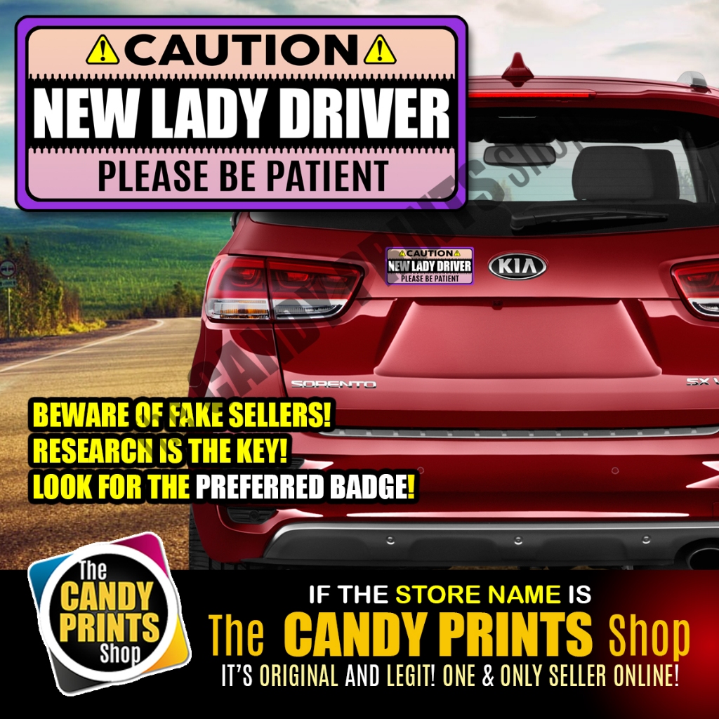 Magnetic Car Sticker (Series 01) - NEW LADY DRIVER (7 x 3 in ...