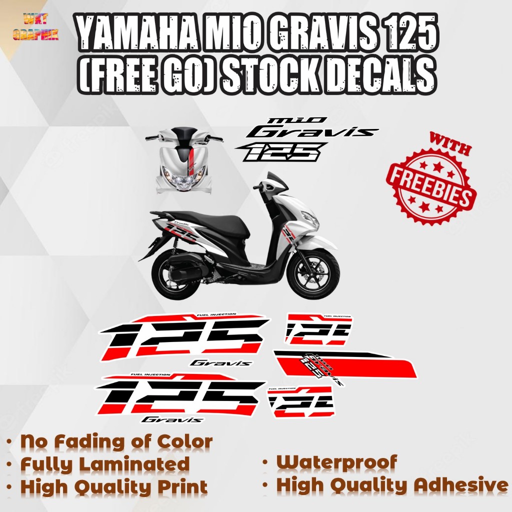 YAMAHA MIO GRAVIS 125 (FREE GO) STOCK DECALS (WATERPROOF, LAMINATED ...