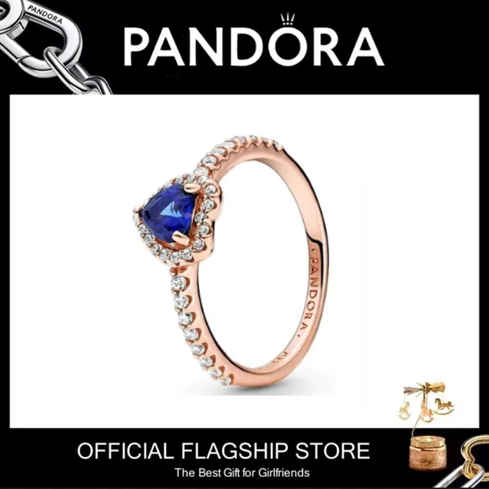 100% Original Pandora Elegant Heart Single Stone Rose Gold Blue Ring ...