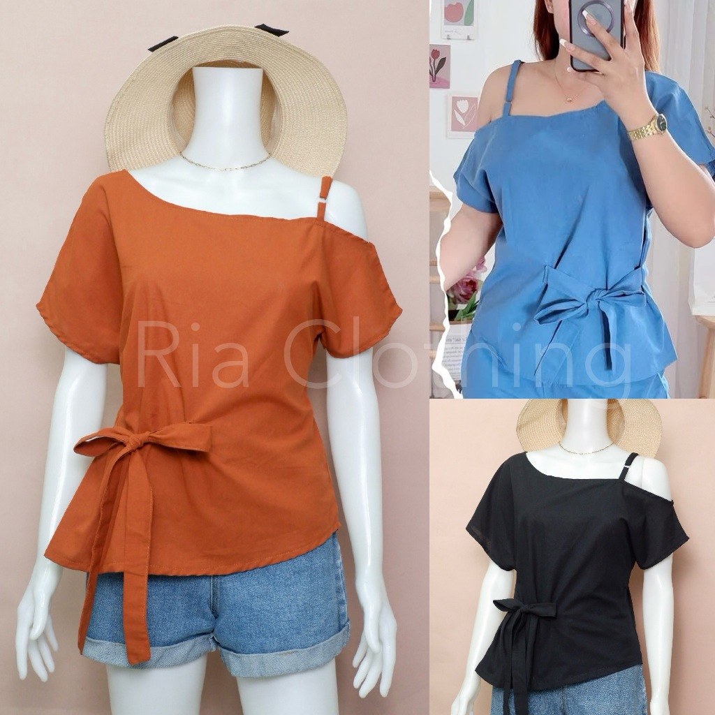BETTY Off Shoulder Strap Blouse with Tie Korean BKK Trendy Sexy Casual ...