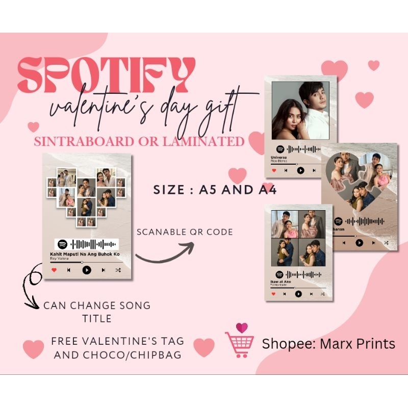 Personalized Laminated or Sintraboard Spotify photo collage A4 size 8 ...