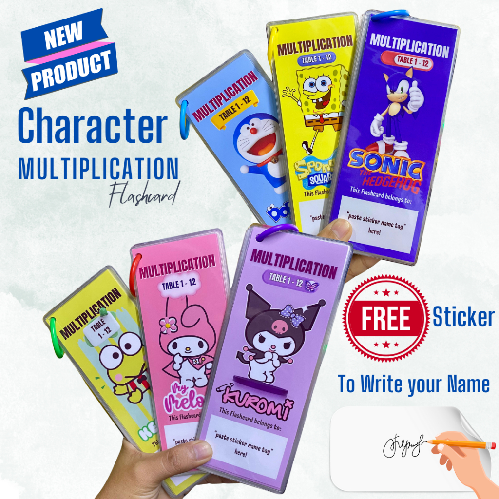 Character Multiplication table 1x - 12x Laminated Flash Card With ...