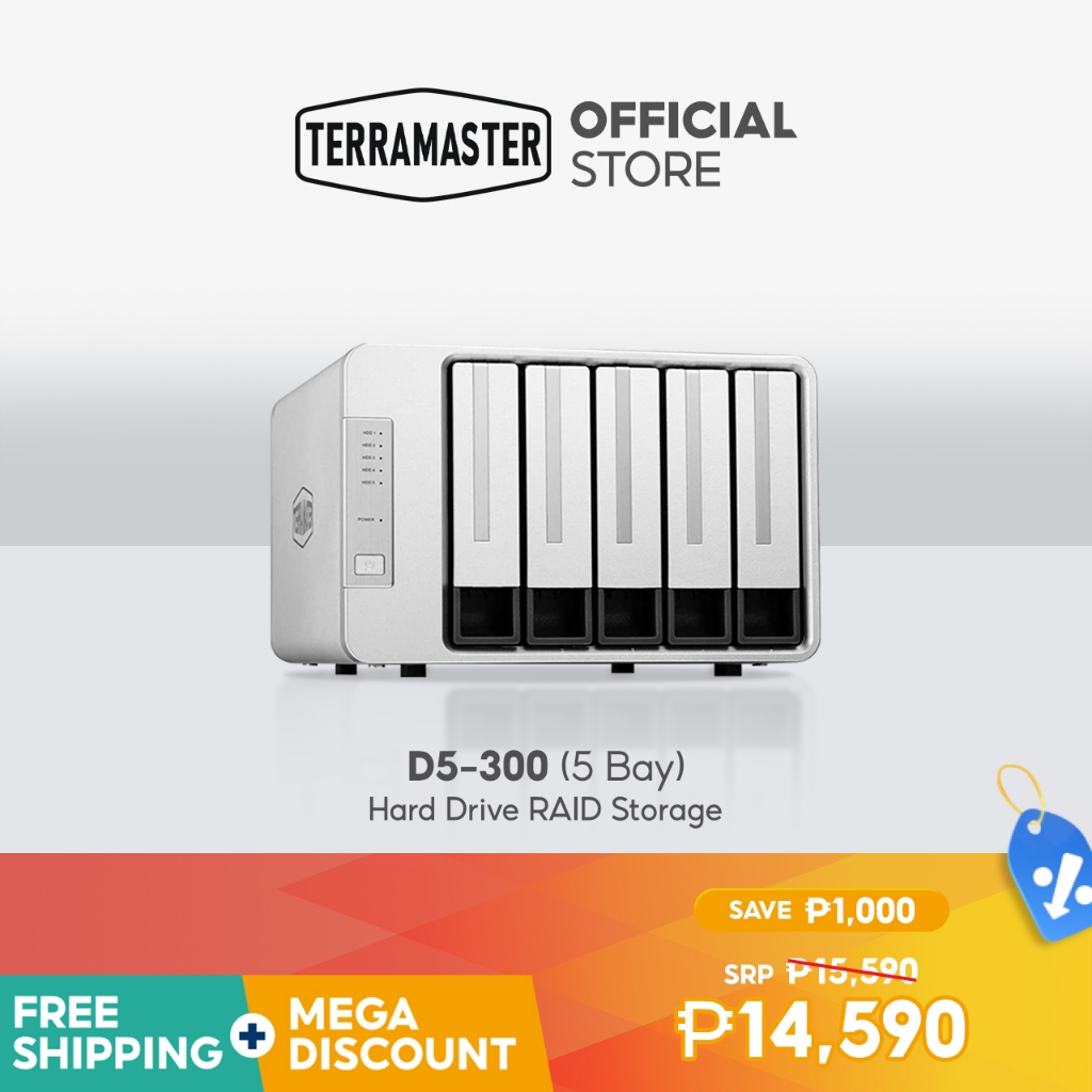 TerraMaster D5-300 Direct Attached Storage 5-Bay Enclosure Raid 0/1/5 ...