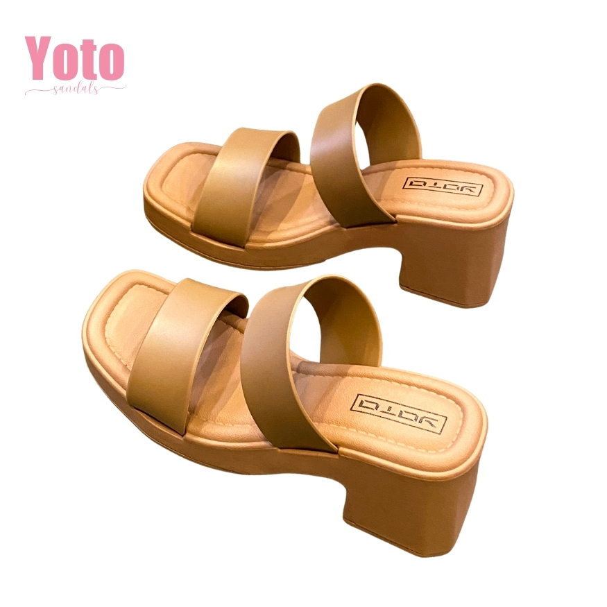 YOTO 7cm Heeled Sole Rubber made Two-strap Slipper Casual Matte Finish ...