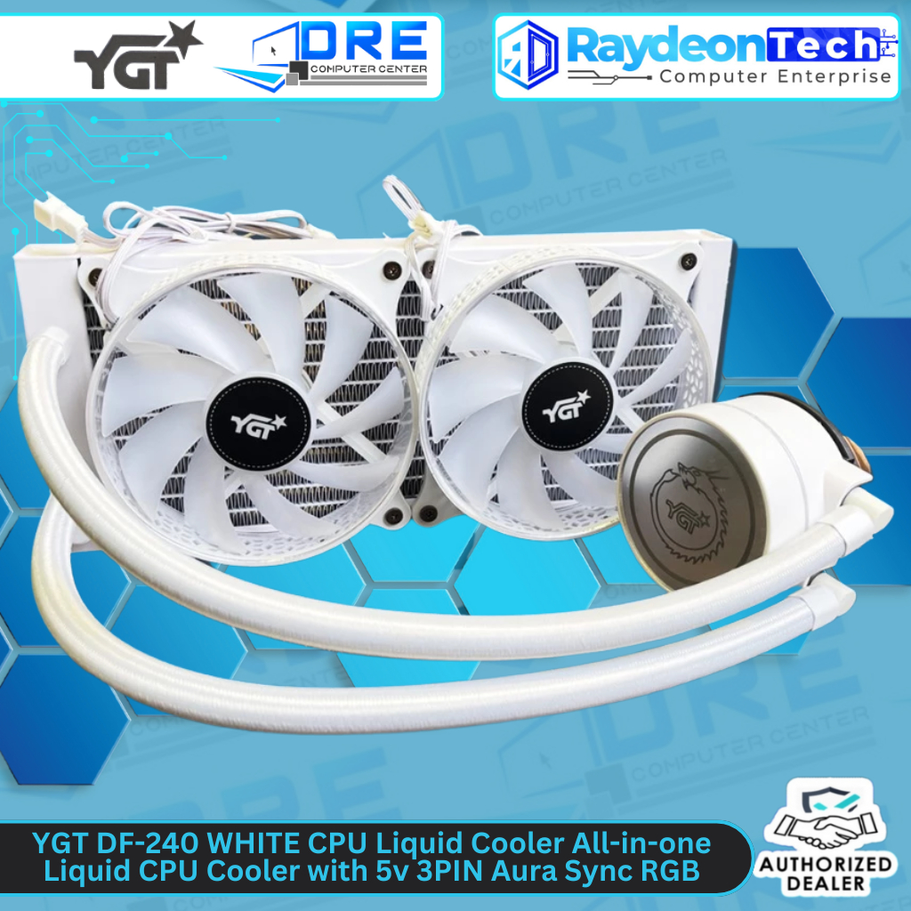 YGT DF-240 WHITE/PINK CPU Liquid Cooler All-in-one Liquid CPU Cooler with 5v 3PIN Aura Sync RGB ...