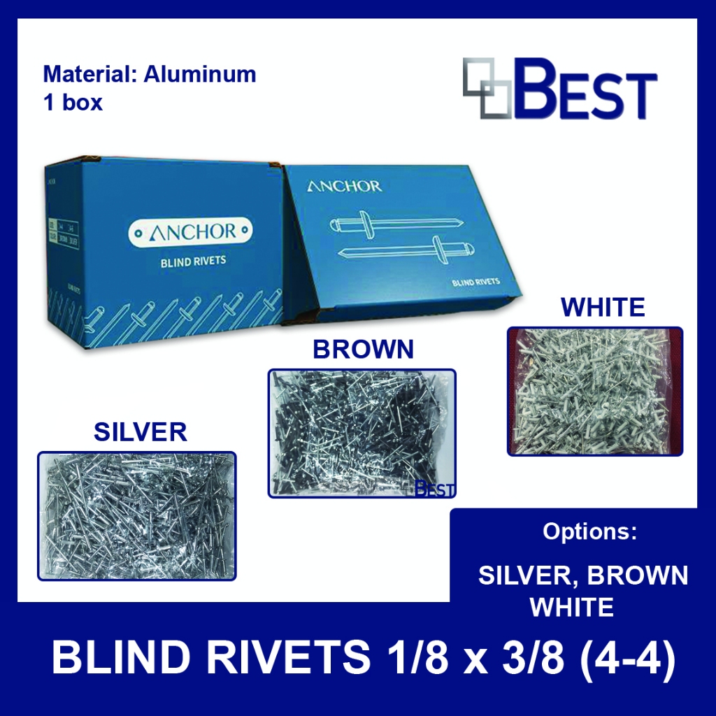 ANCHOR Aluminum Blind Rivets 1/8 x 3/8 (4-4) 1 box (550 pcs) | Shopee ...