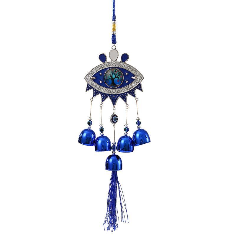Feng Shui Turkish Demon Eye Bell Wind Chime Blue Eye Tassel Metal ...