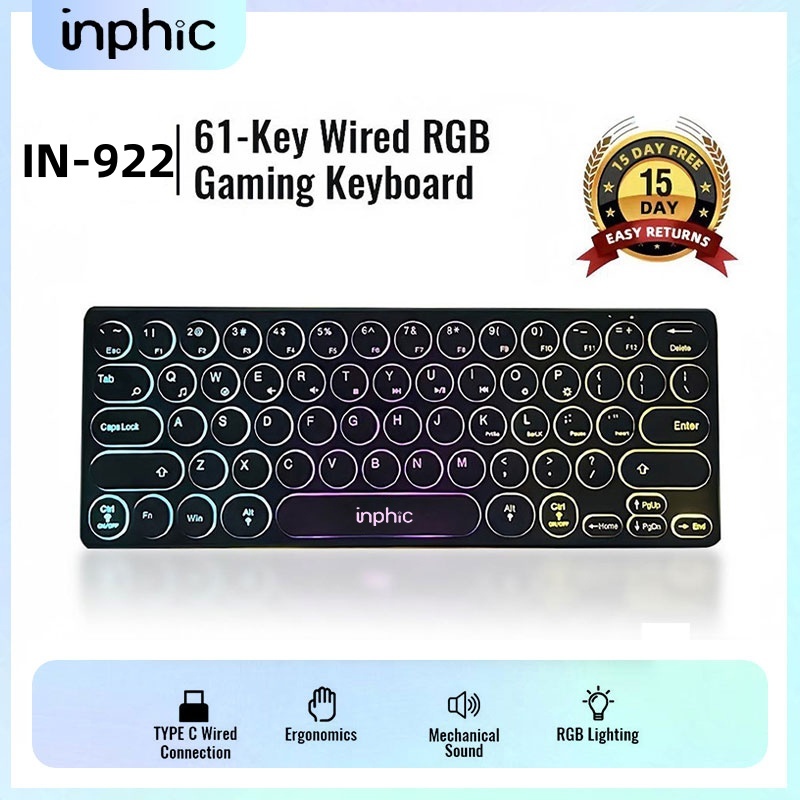 INPHIC IN-922 RGB Cool gaming keyboard - 64 key keyboard/Multi-color ...