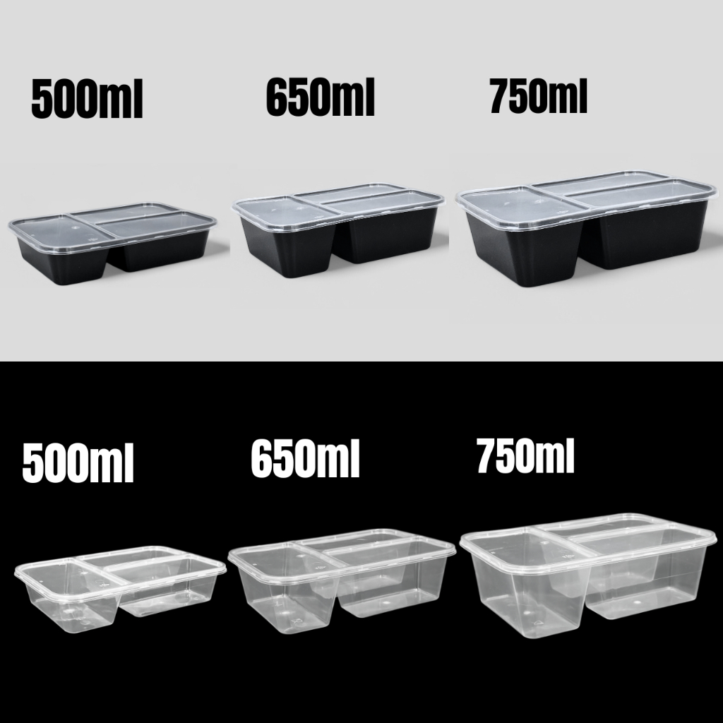 10pcs 3 Division Microwavable Container Clear/Black Plastic Disposable ...