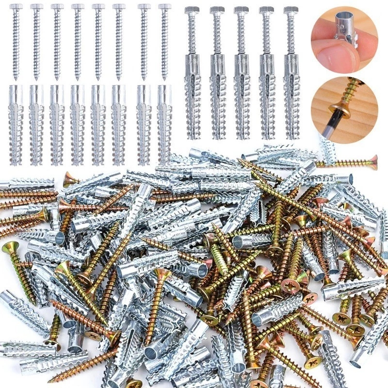 200Pcs Heavy Duty Carbon Steel Wall Anchor Screw Kit - Metal Tube ...