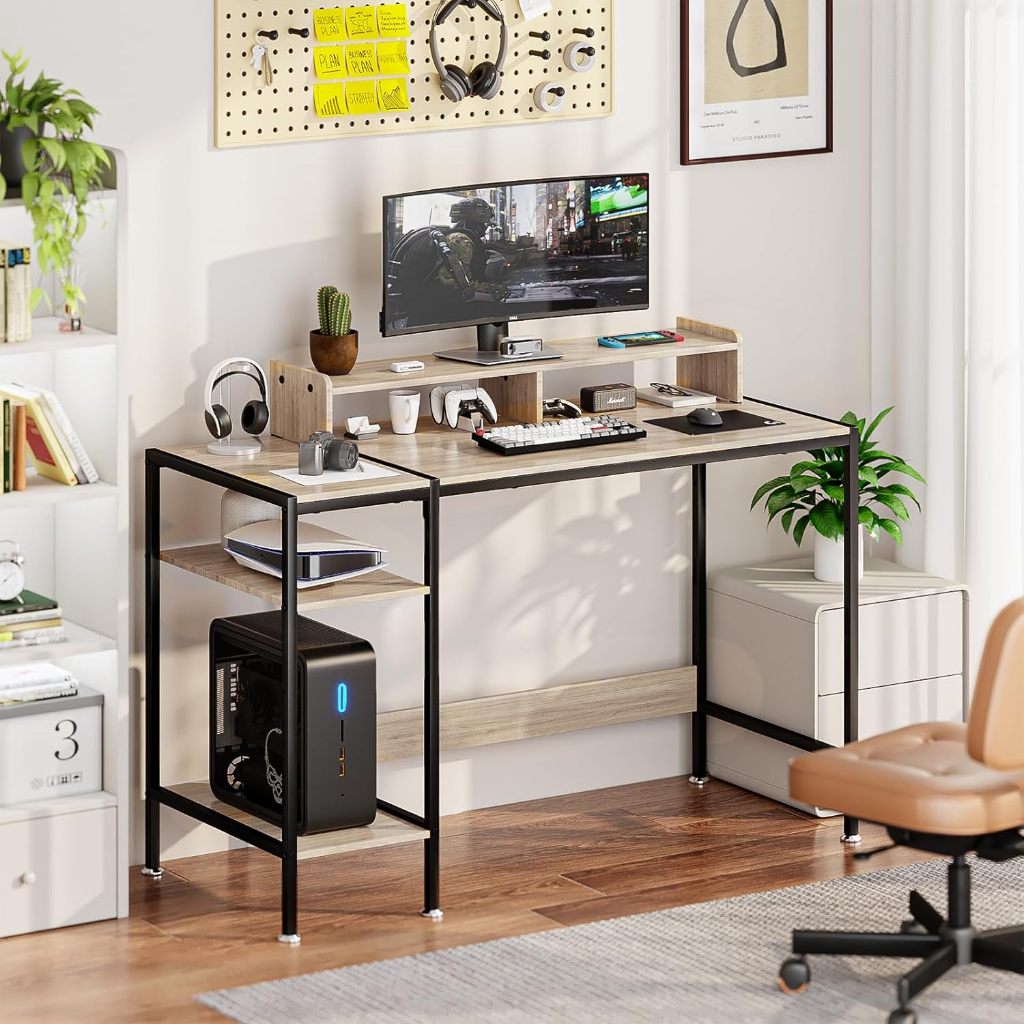 Gaming Desk Computer Desk with Monitor Stand Writing Desk for 2 ...