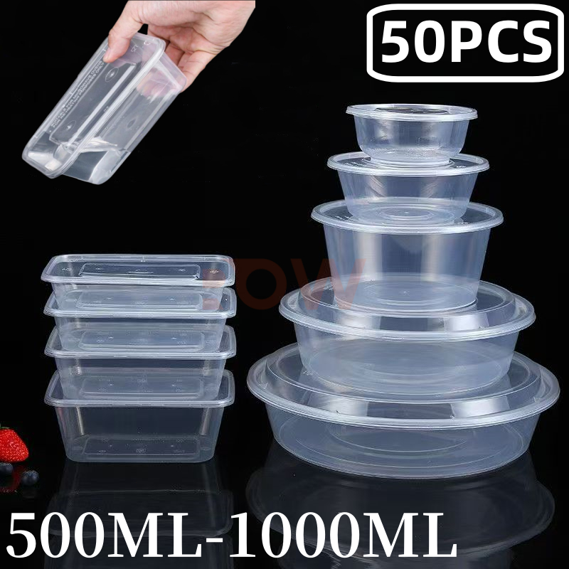 50pcs Round Microwavable Food Container Disposable Plastic Tub ...