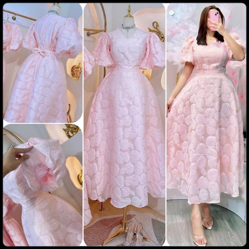 New Trend Elegant Minimalist Puff Floral Mesh Vietnam Non-Padded Maxi ...