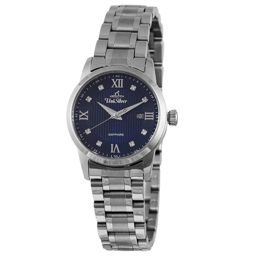 UniSilver TIME Kyline Alcantara Silver / Navy Blue Sapphire Analog ...