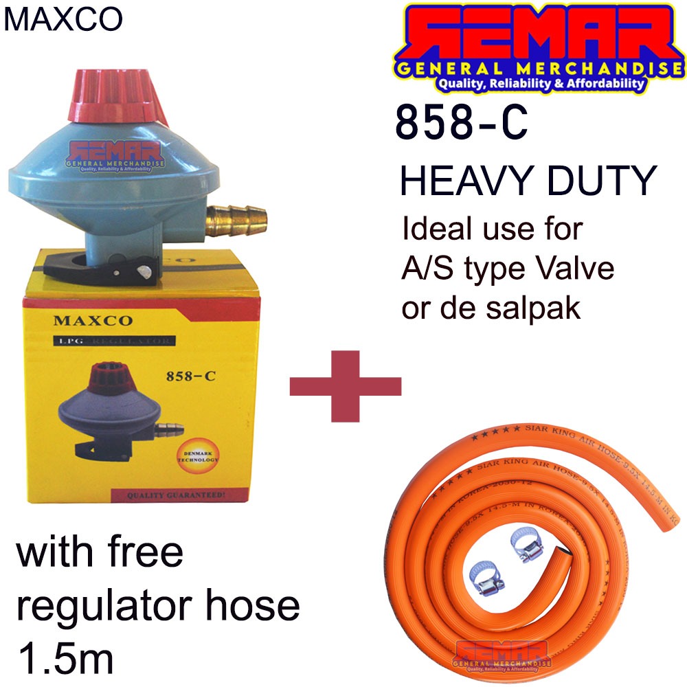 MAXCO 858C LPG Regulator Snap on or de salpak with Free Regulator Hose ...