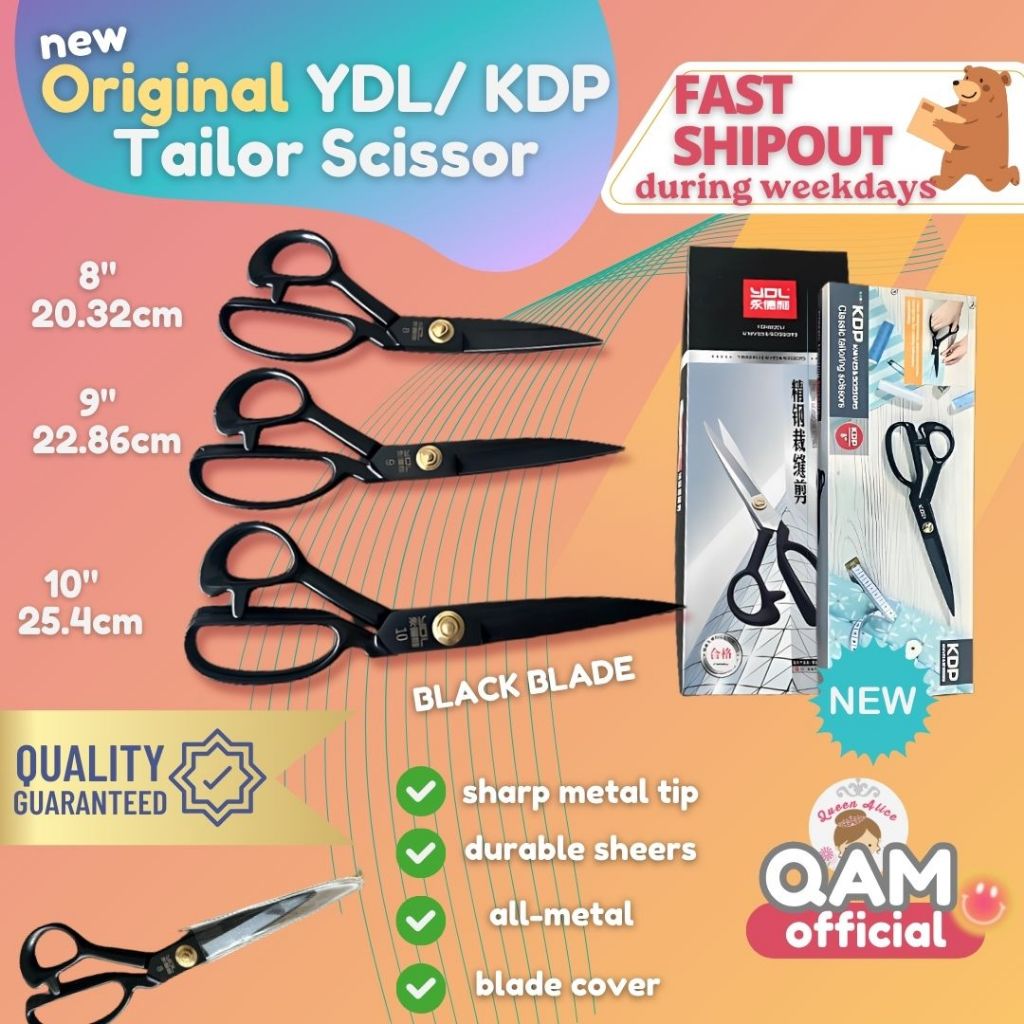 KDP/ YDL All Metal Heavy Duty Black Blade Tailor Scissor (available in ...