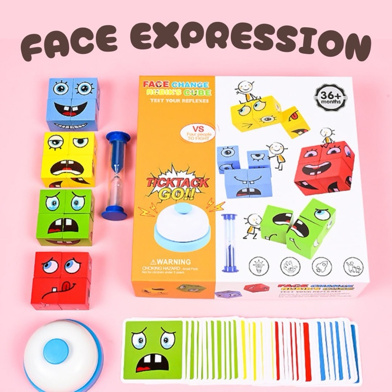 Wooden Face Expression Building Blocks with Bell Puzzles Board Game ...