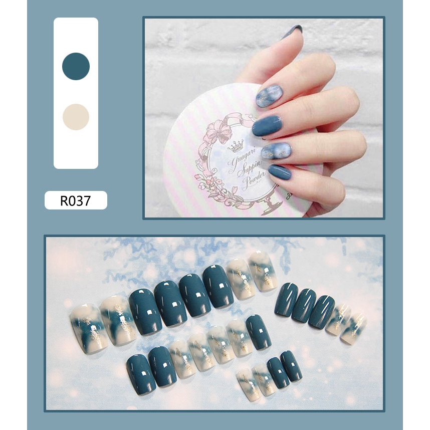 【2025】24pcs Fake Nail Set with Glue or 1Pc Nail Jelly Glue French Nail ...