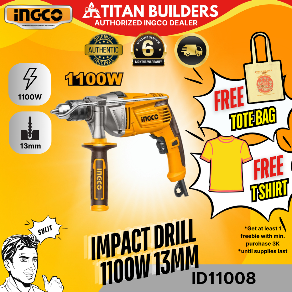 Ingco by Titan Impact Drill 1100W 13mm Variable Speed with Hammer Function - High Power | Shopee ...