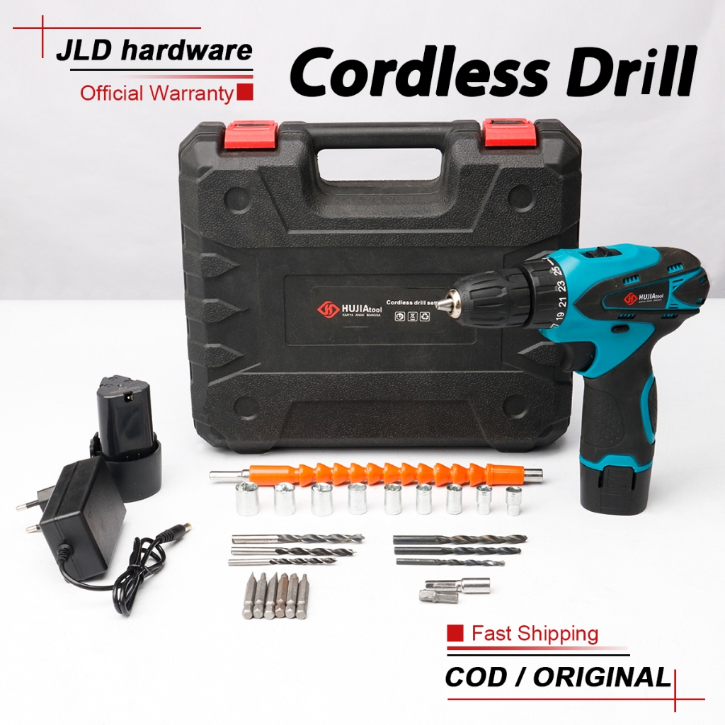 HUJIA 12v Cordless Drill Full-set 10MM Chuck Portable Hammer Impact ...