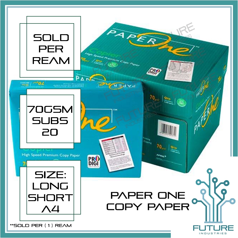 Paper One Bond Paper PaperOne Copy Paper Jam Free (1) Ream Sub20 70gsm Short Long A4 [Future Ind ...
