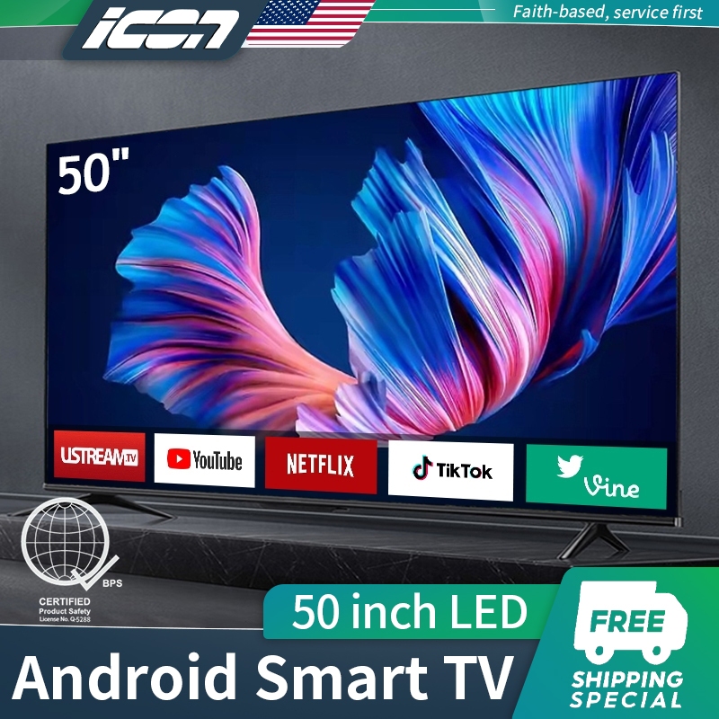 ICON Smart Tv Hd LED Extra Slim Television Google Flat Screen Portable ...