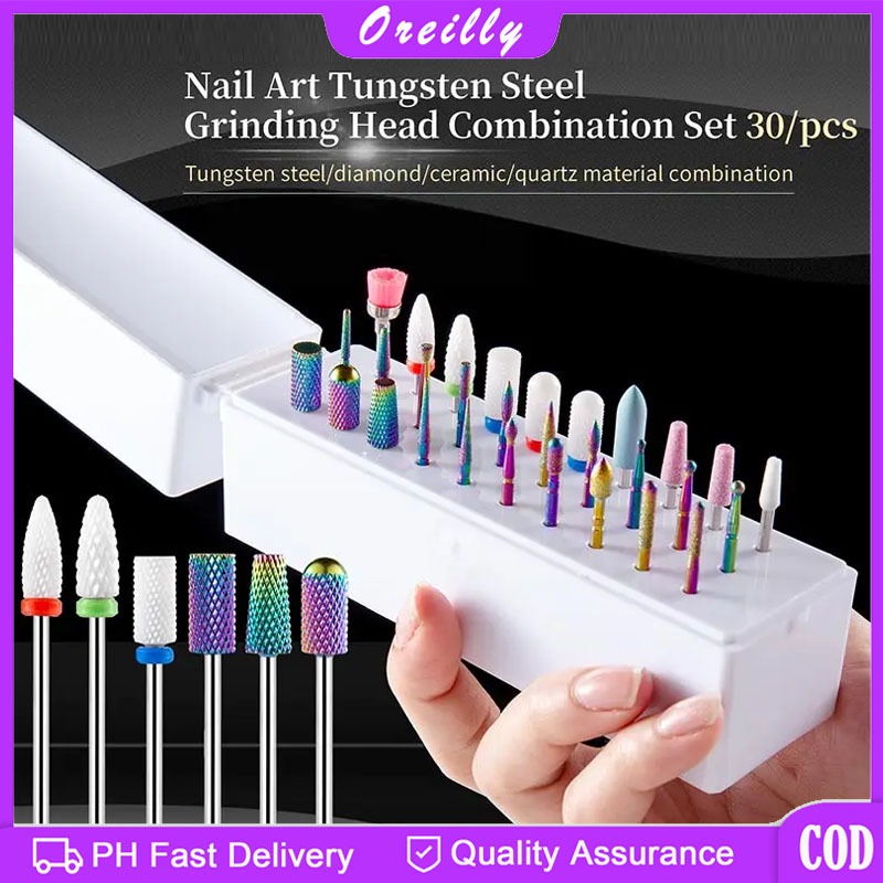 30 Pcs Nail Art Drill Bits With Storage Display Box Carbide Tungsten ...