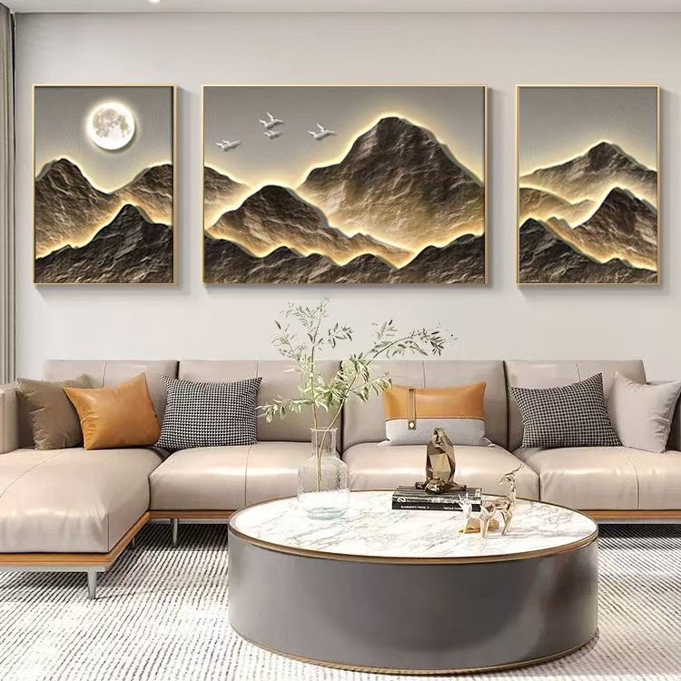 Modern Living Room Triptych Mural 3D Wall Art Decorations Abstract ...