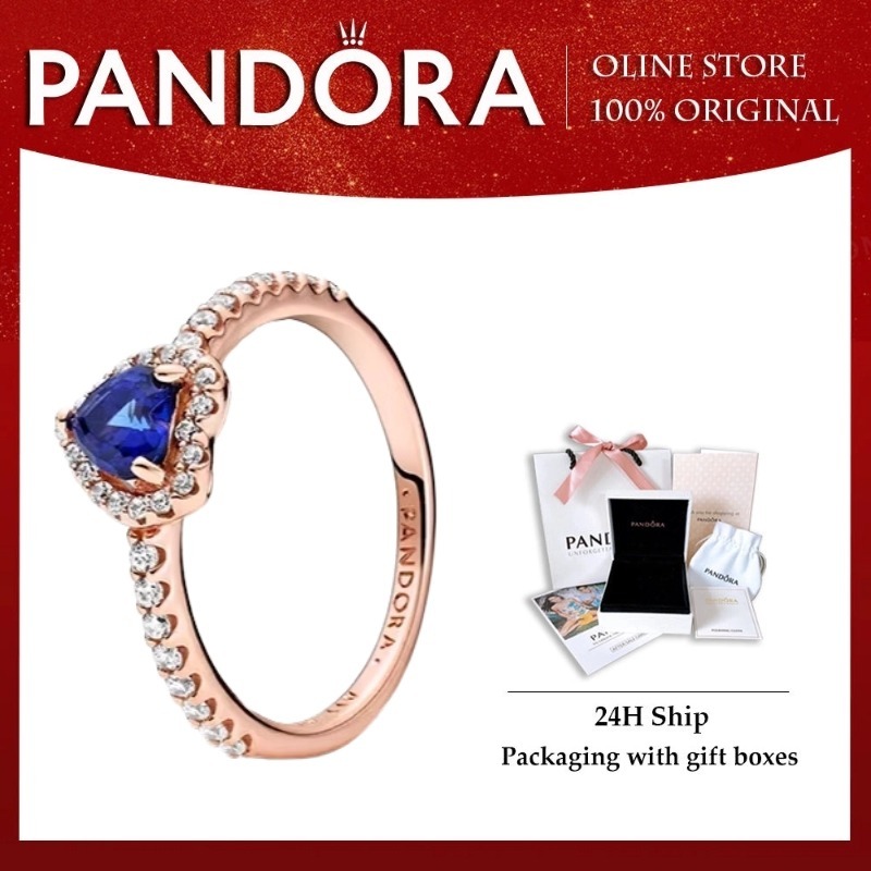 Pandora Blue Elegant Heart Single Stone Ring Rose Gold With Box 100% ...
