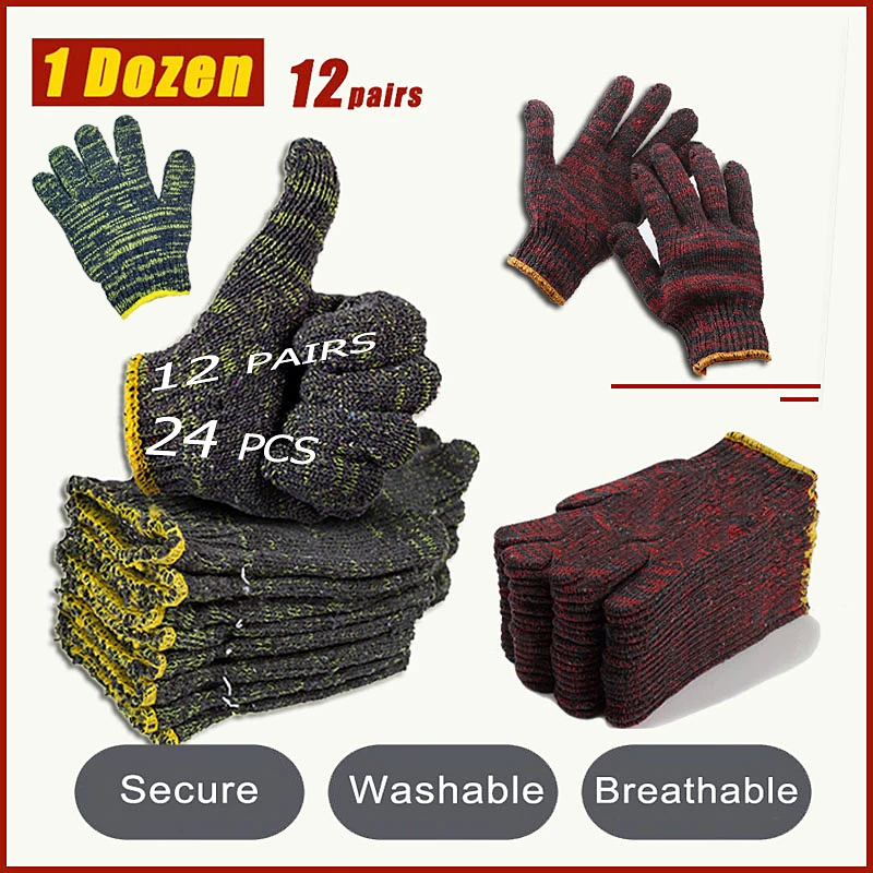 Cotton Gloves 24Pcs/12Pairs 1Dozen Thick Protection Work Gloves Safe ...