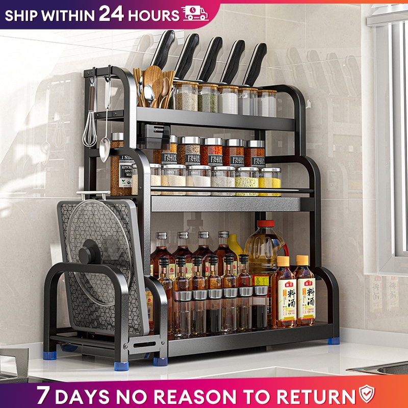 Black Condiments Rack Spice Rack Kitchen Rack Seasoning Storage Rack ...