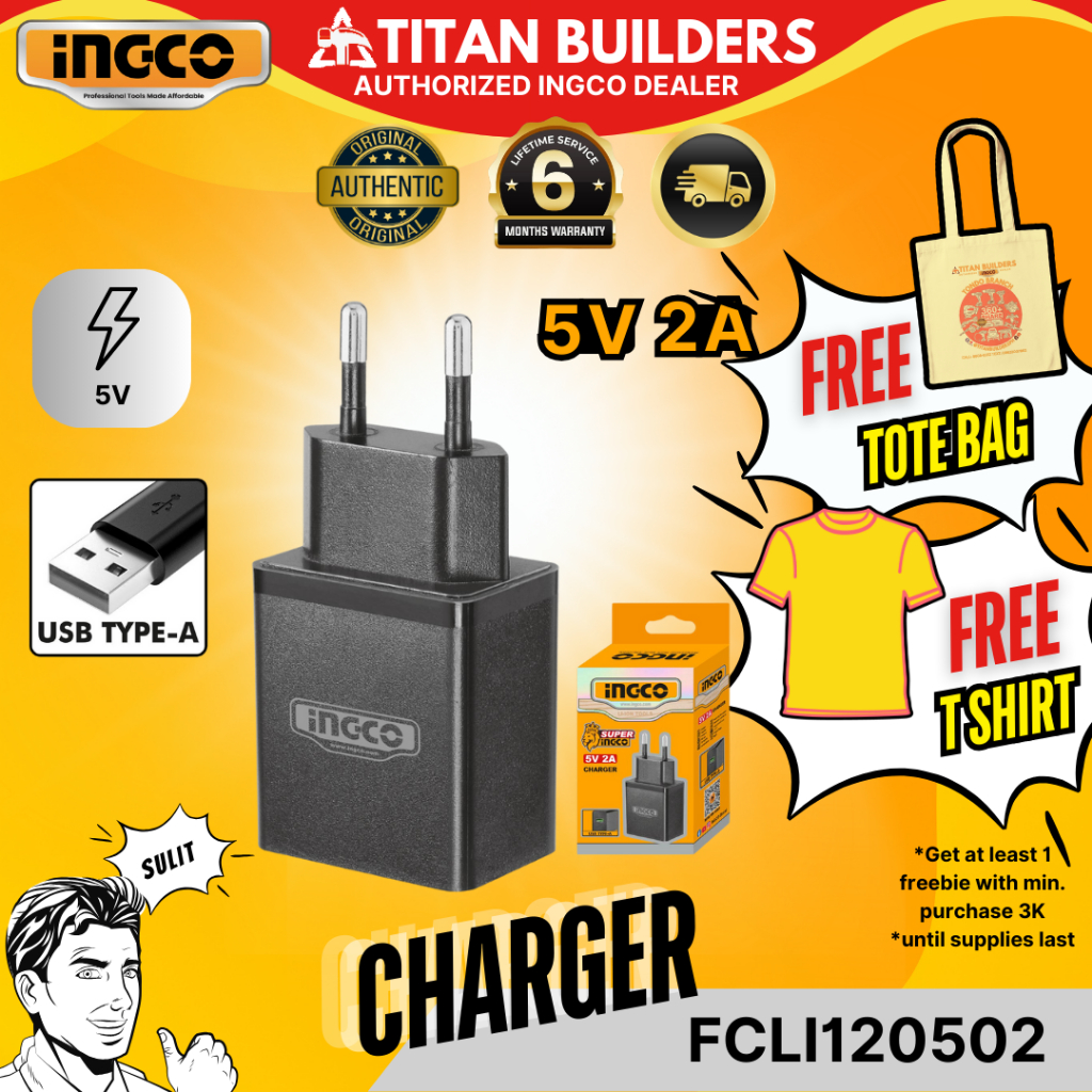 Ingco by Titan Charger 220-240V, USB Type-A, 2A Output - Fast ...