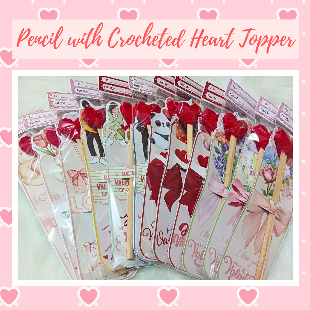 Pencil with Crocheted Heart Topper (with or without sleeve)- Valentine ...