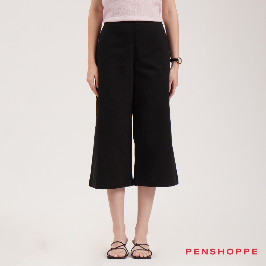 Penshoppe Cropped Wide Leg Trousers For Women (Black/White) | Shopee ...